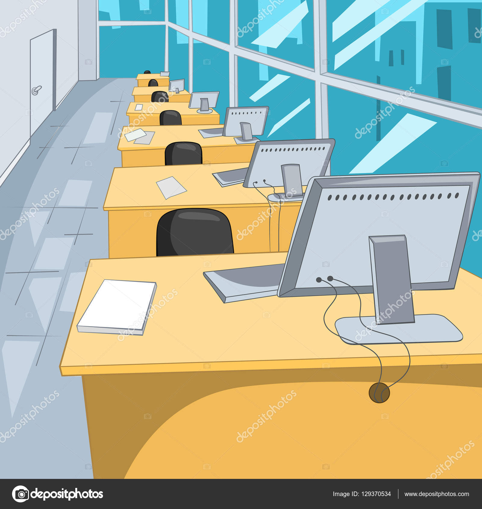 Fondo de dibujos animados del lugar de trabajo en la oficina ...