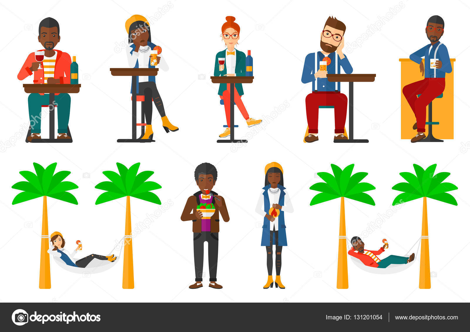 Vector set of people eating and drinking. Stock Vector Image by ...
