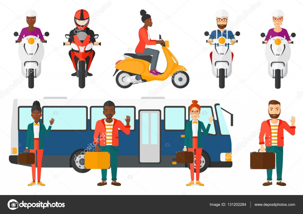 Transportation vector set with people traveling. — Stock Vector ...