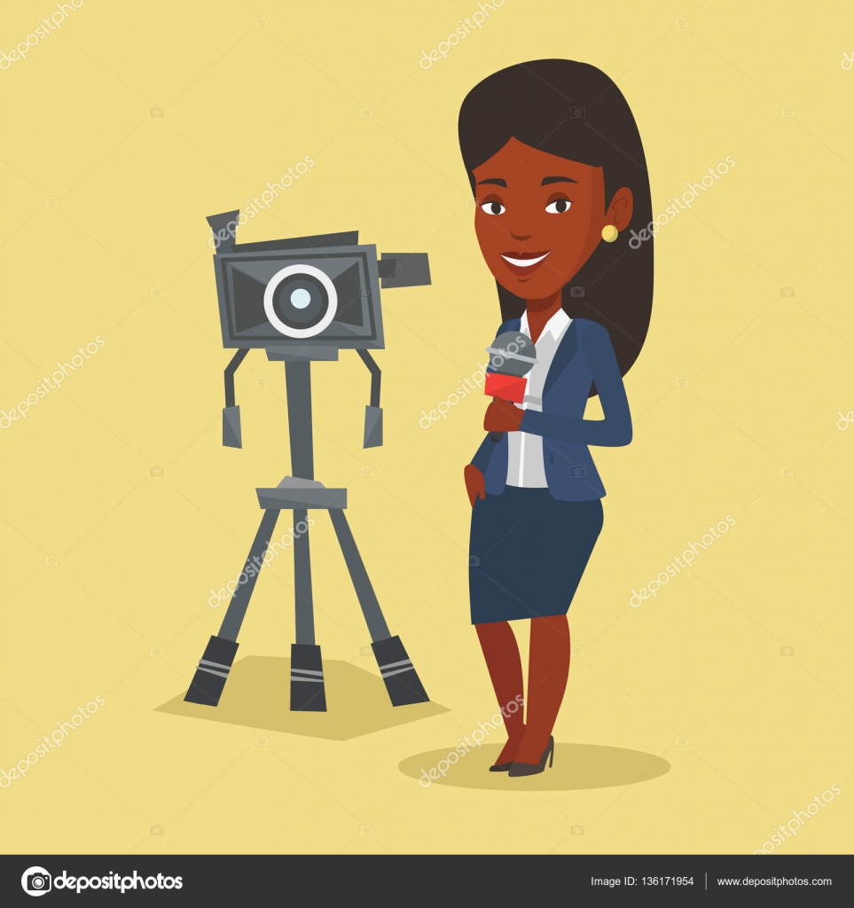 TV reporter with microphone and camera. Stock Vector Image by ...