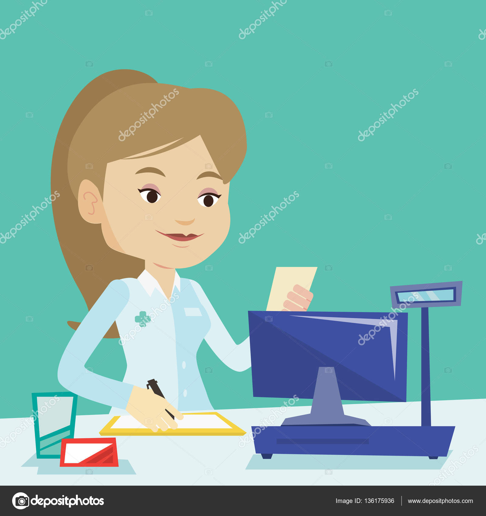 Pharmacist writing prescription. Stock Vector Image by ...