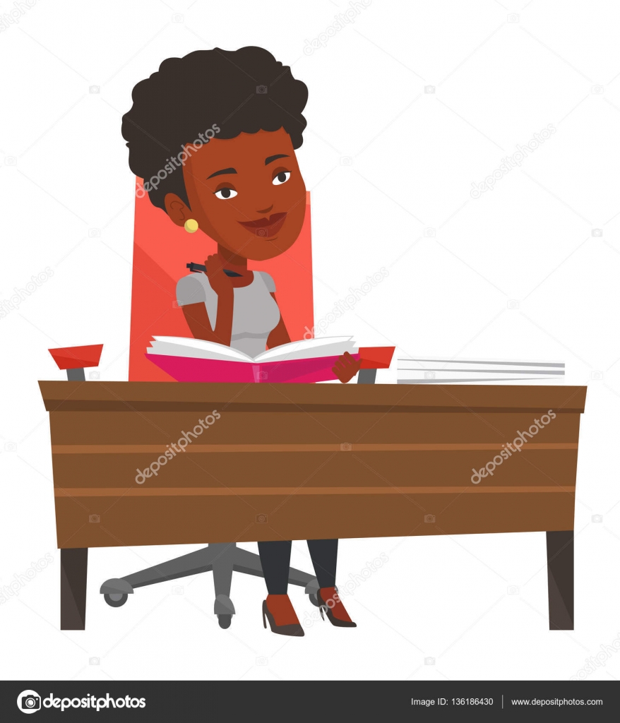 Student writing at the desk vector illustration. Stock Vector by ...