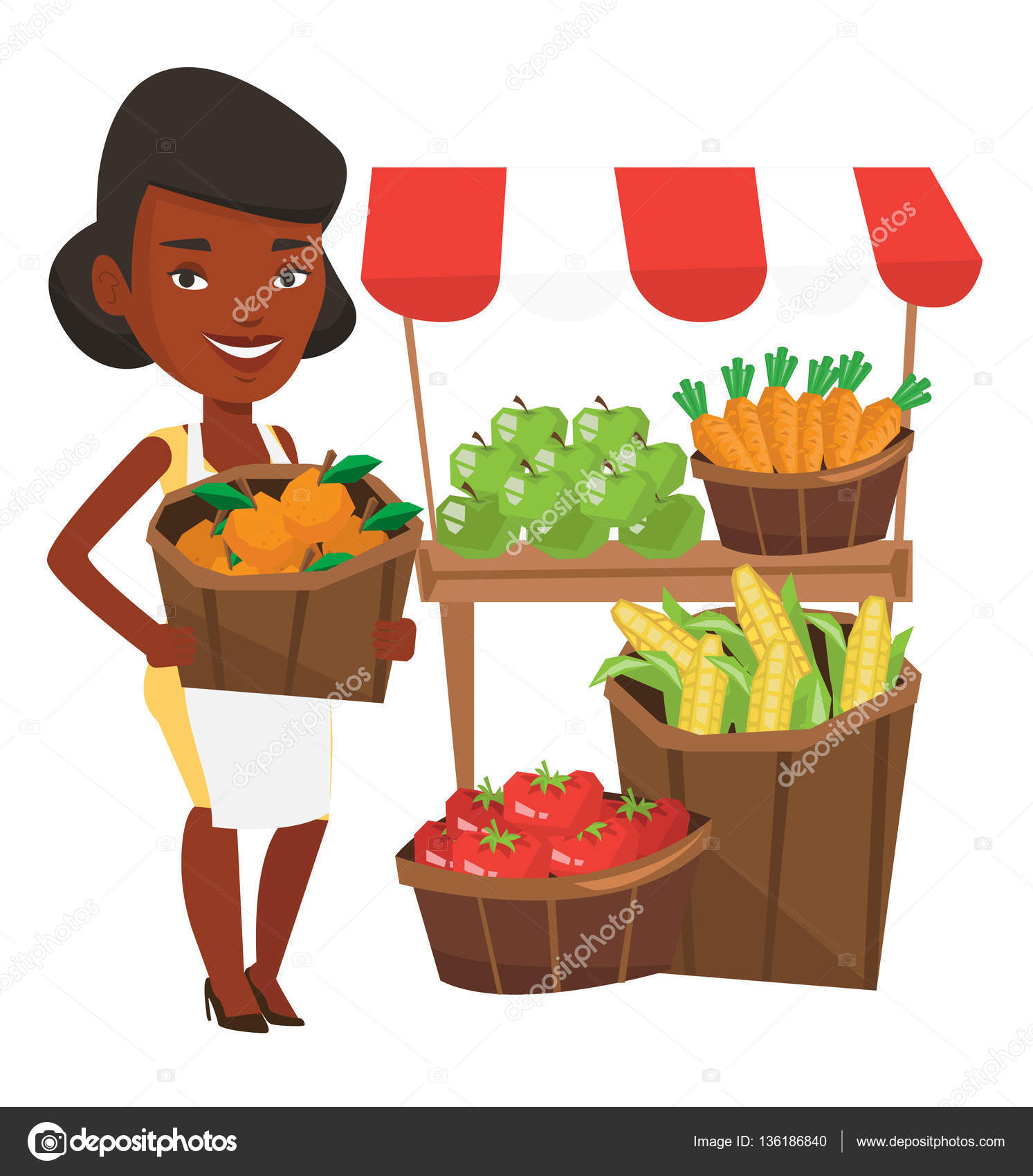 Greengrocer with fruits and vegetables. — Stock Vector ...