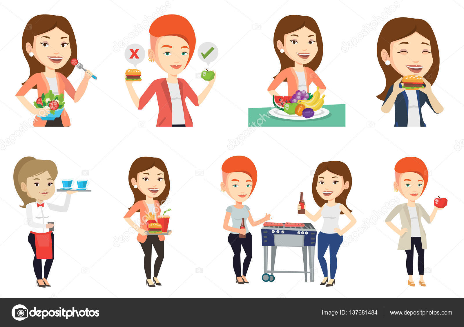 Vector set of people eating and drinking. Stock Vector Image by ...
