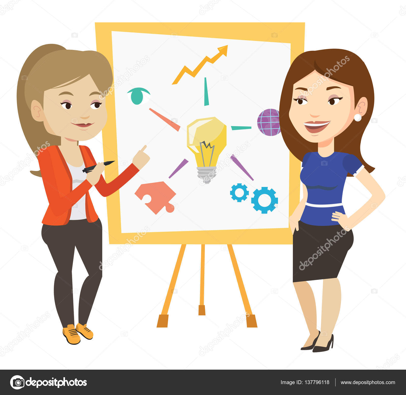 Two students discussing project near board. — Stock Vector ... Two students discussing project near board. — Stock Vector ...