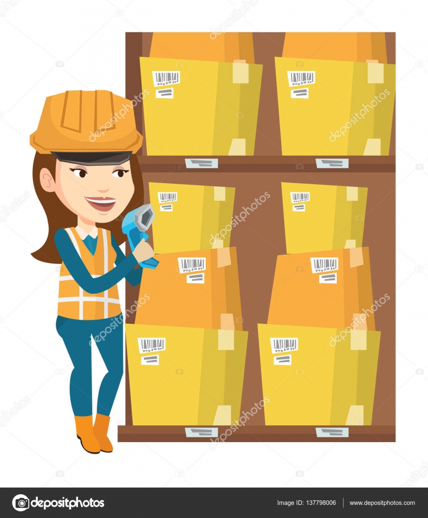 Warehouse worker scanning barcode on box. Stock Vector by ...
