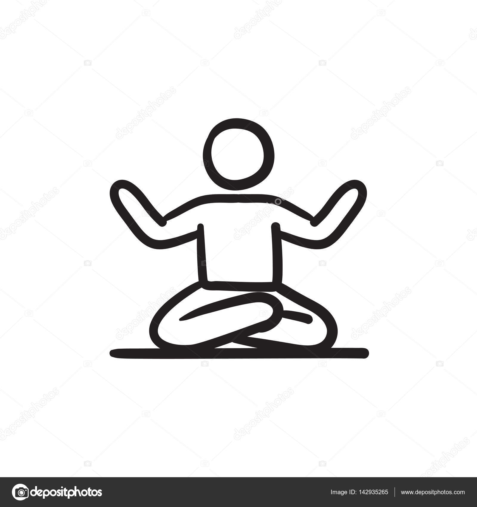 Man meditating in lotus pose sketch icon. — Stock Vector ...