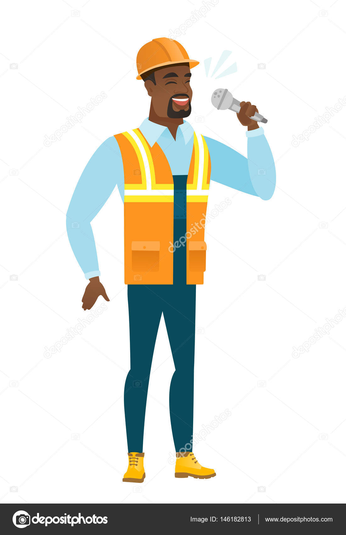 African-american builder singing to the microphone Stock Vector by ...