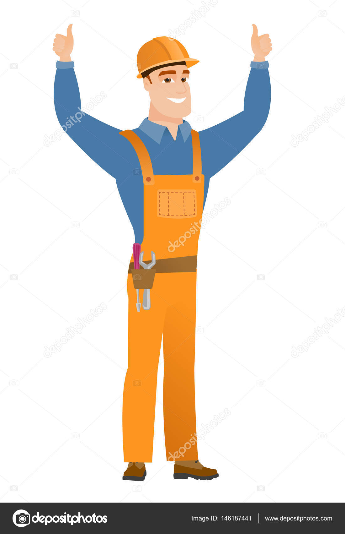 Builder standing with raised arms up. — Stock Vector © VisualGeneration ...
