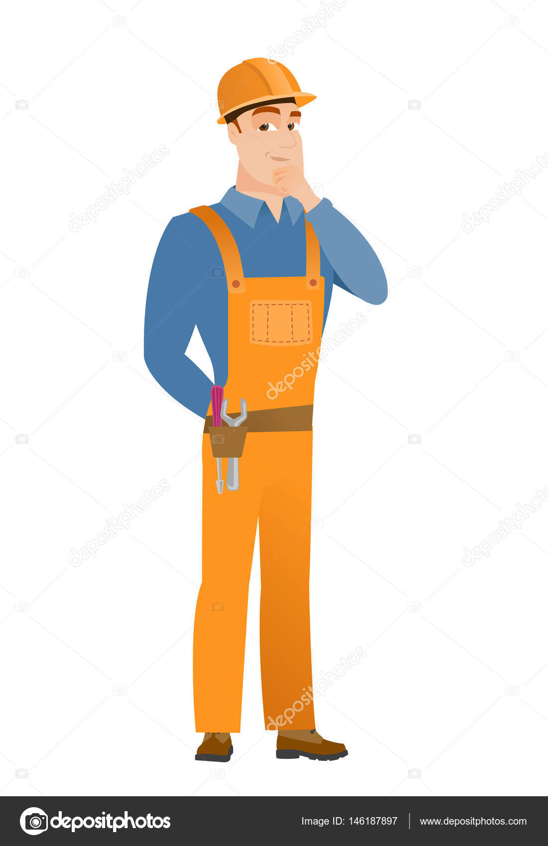 Caucasian builder thinking vector illustration Stock Vector Image by ...