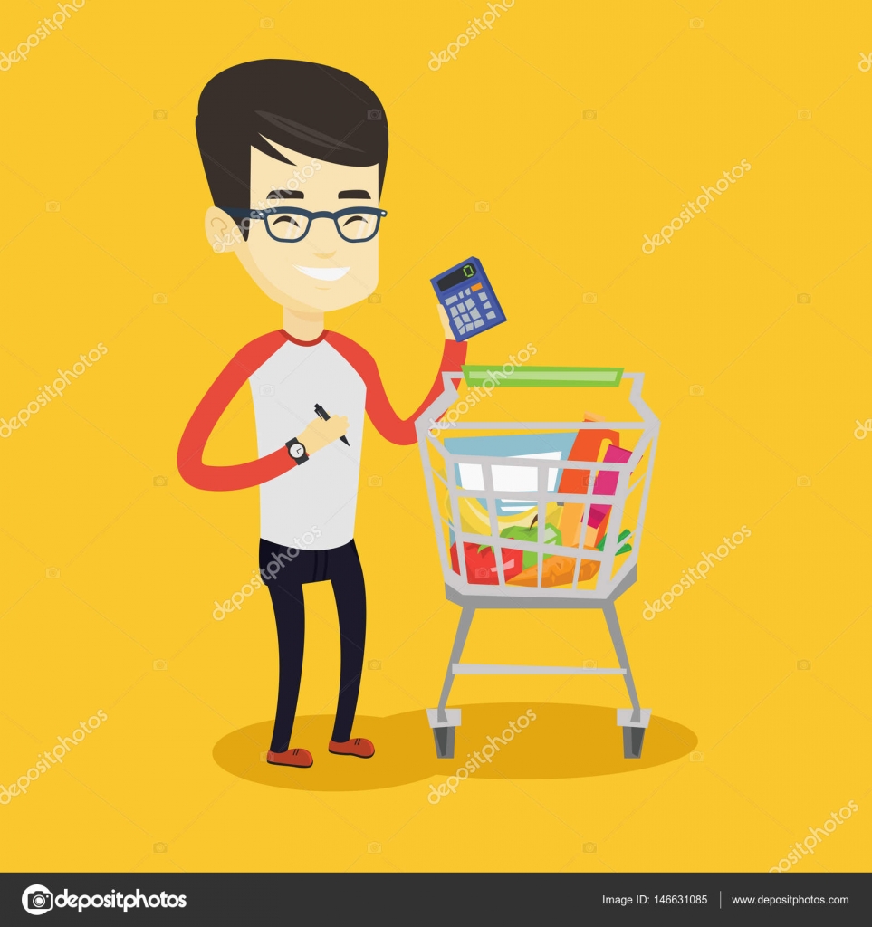 Cliente asiático contando con calculadora . Vector de stock #146631085 de ©VisualGeneration