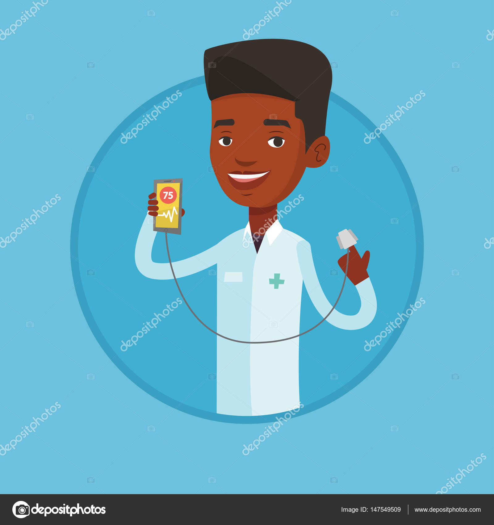 Doctor showing app for measuring heart pulse. Stock Illustration by ...
