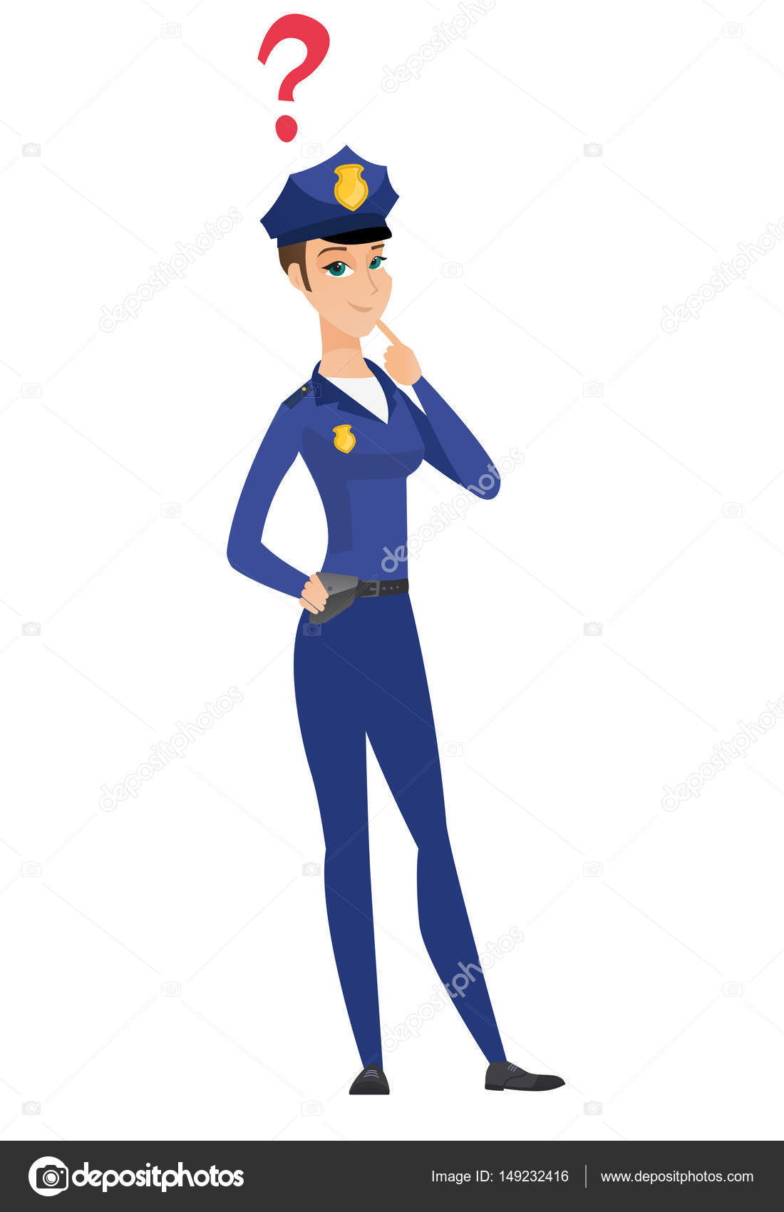 Thinking policewoman with question mark. Stock Vector Image by ...