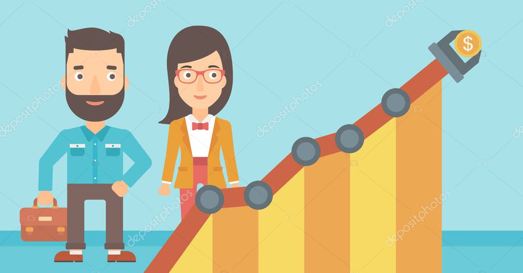 Grafico di profitto aziendale con braccio robotico . - Vettoriale Stock ...