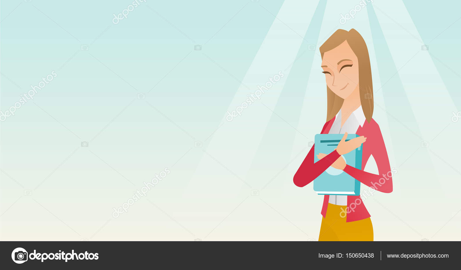 Student hugging her book vector illustration. Stock Illustration by ...