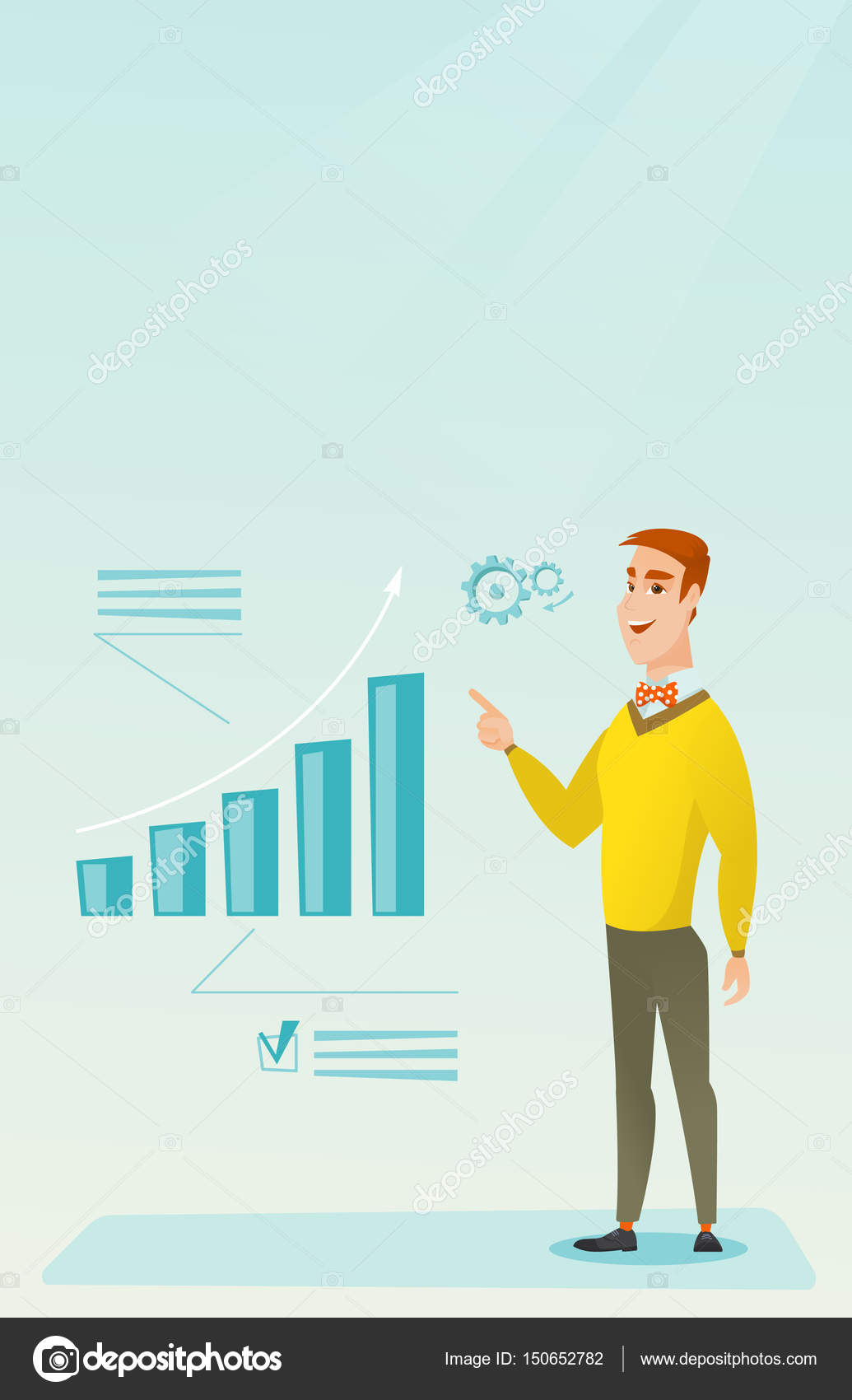Successful businessman pointing at chart going up. Stock Vector by ...