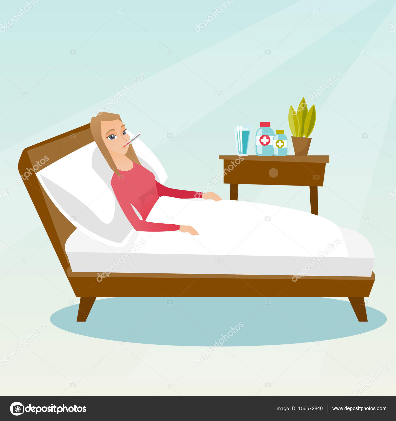 Sick Woman In Bed Cartoon
