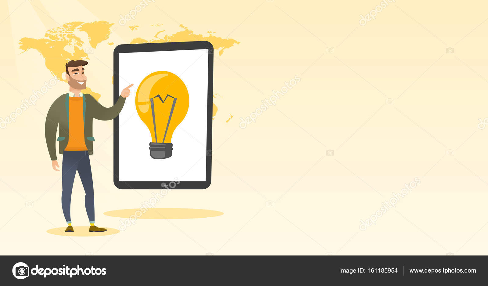 Caucasian man pointing at a big tablet computer. Stock Vector Image by ...