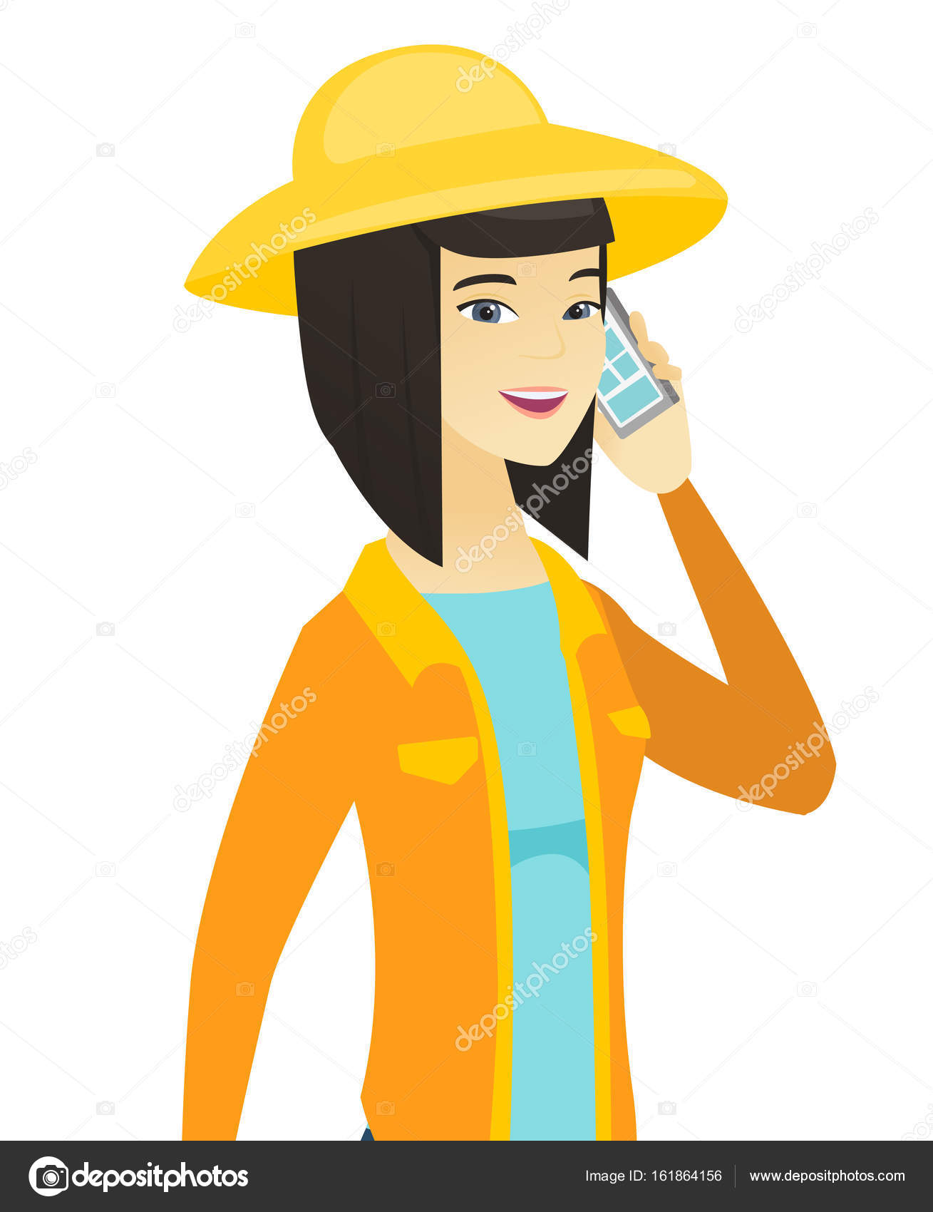 Young asian farmer talking on a mobile phone. Stock Vector Image by ...