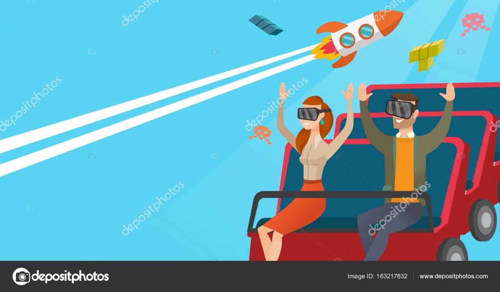 Couple in vr headset riding on a roller coaster. Stock Vector Image by ...