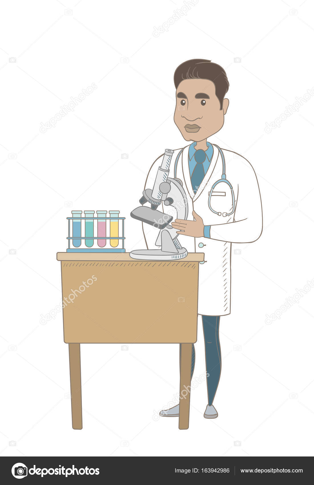 Laboratory assistant working with microscope. Stock Vector Image by ...