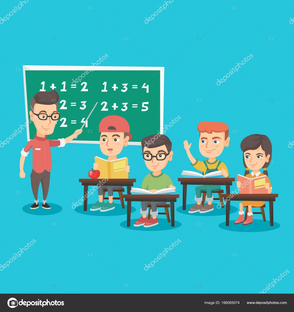 Joven profesor explicando a los niños matemáticas . Vector de stock por ...