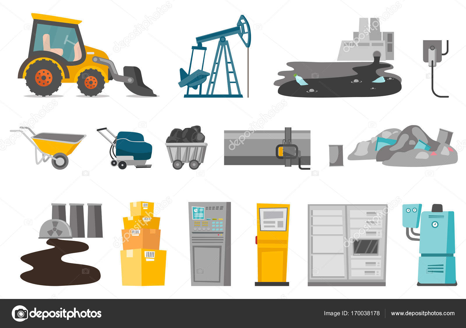 Industrial vector cartoon illustrations set. Stock Illustration by ...