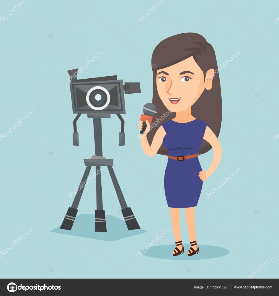 Caucasian TV reporter with microphone and camera. Stock Vector by ...