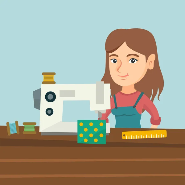 Seamstress using sewing machine at workshop. Stock Vector Image by ...
