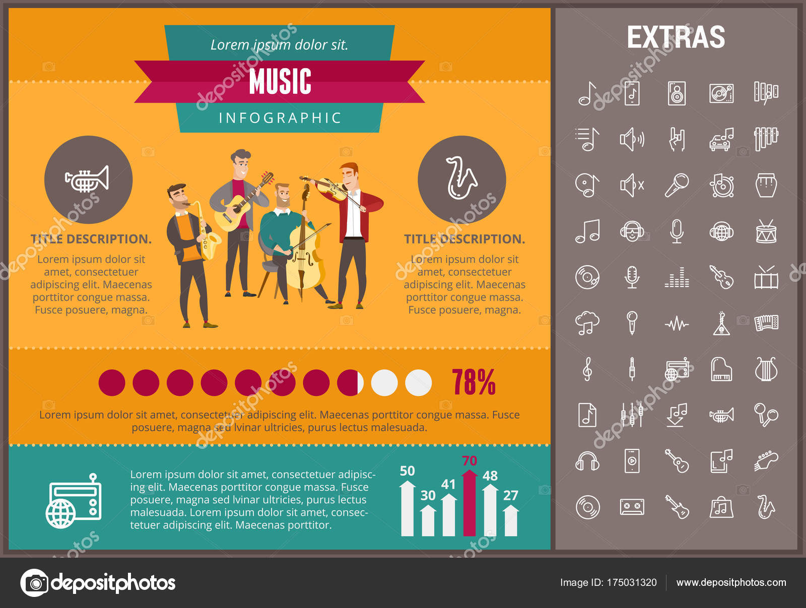 Music infographic template, elements and icons. Stock Vector Image by ...
