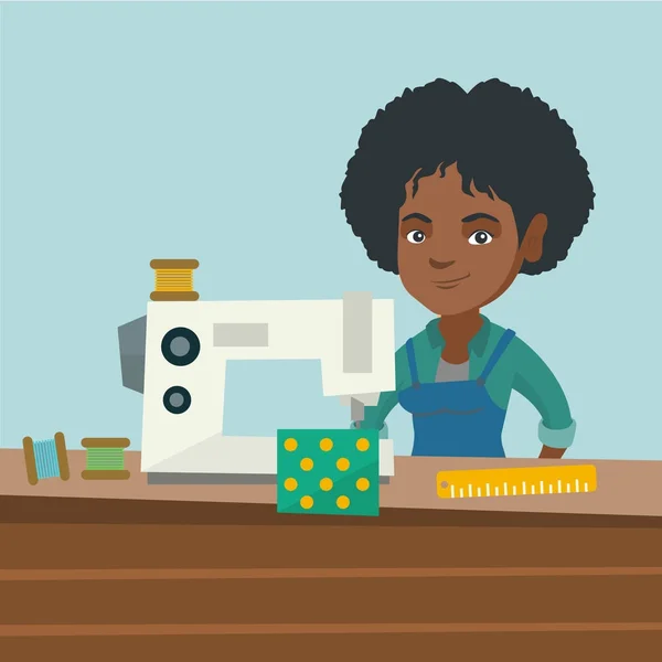 Seamstress using sewing machine at workshop. Stock Vector Image by ...