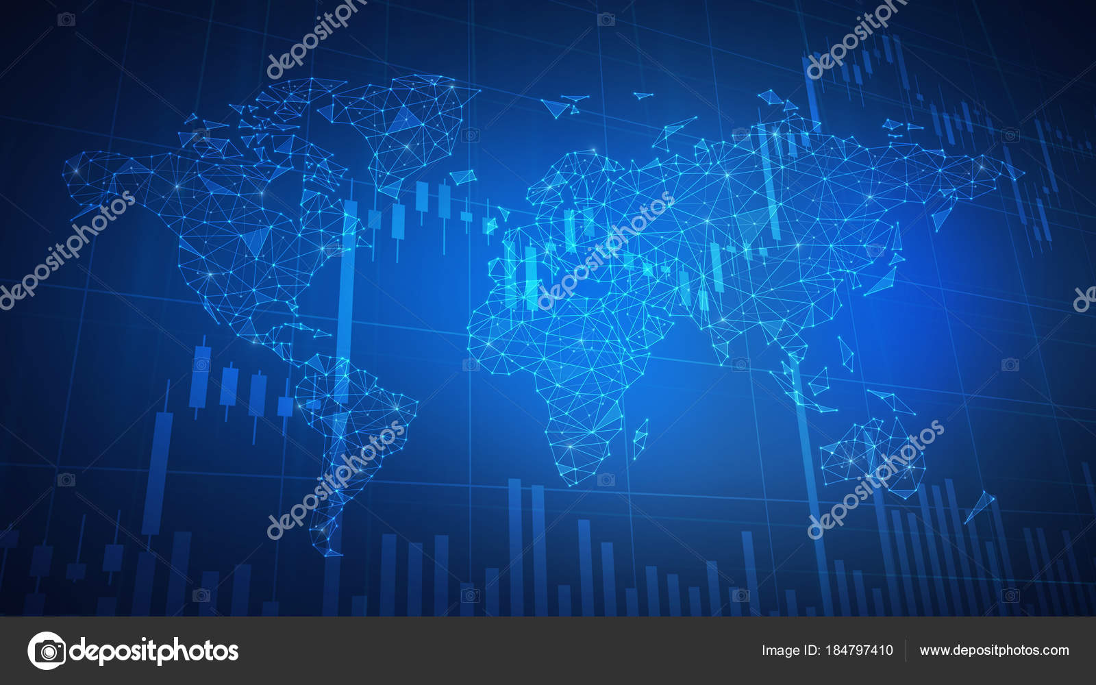 Polygon world map hud background with bull stock chart. — Stock Photo ...