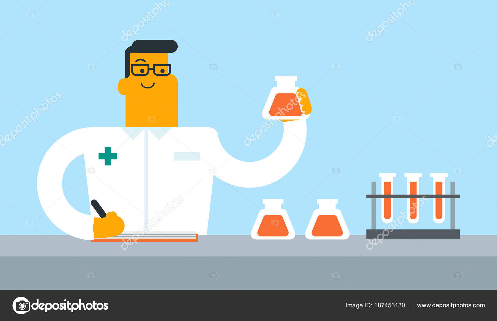 Young caucasian white laboratory assistant at work Stock Vector Image ...