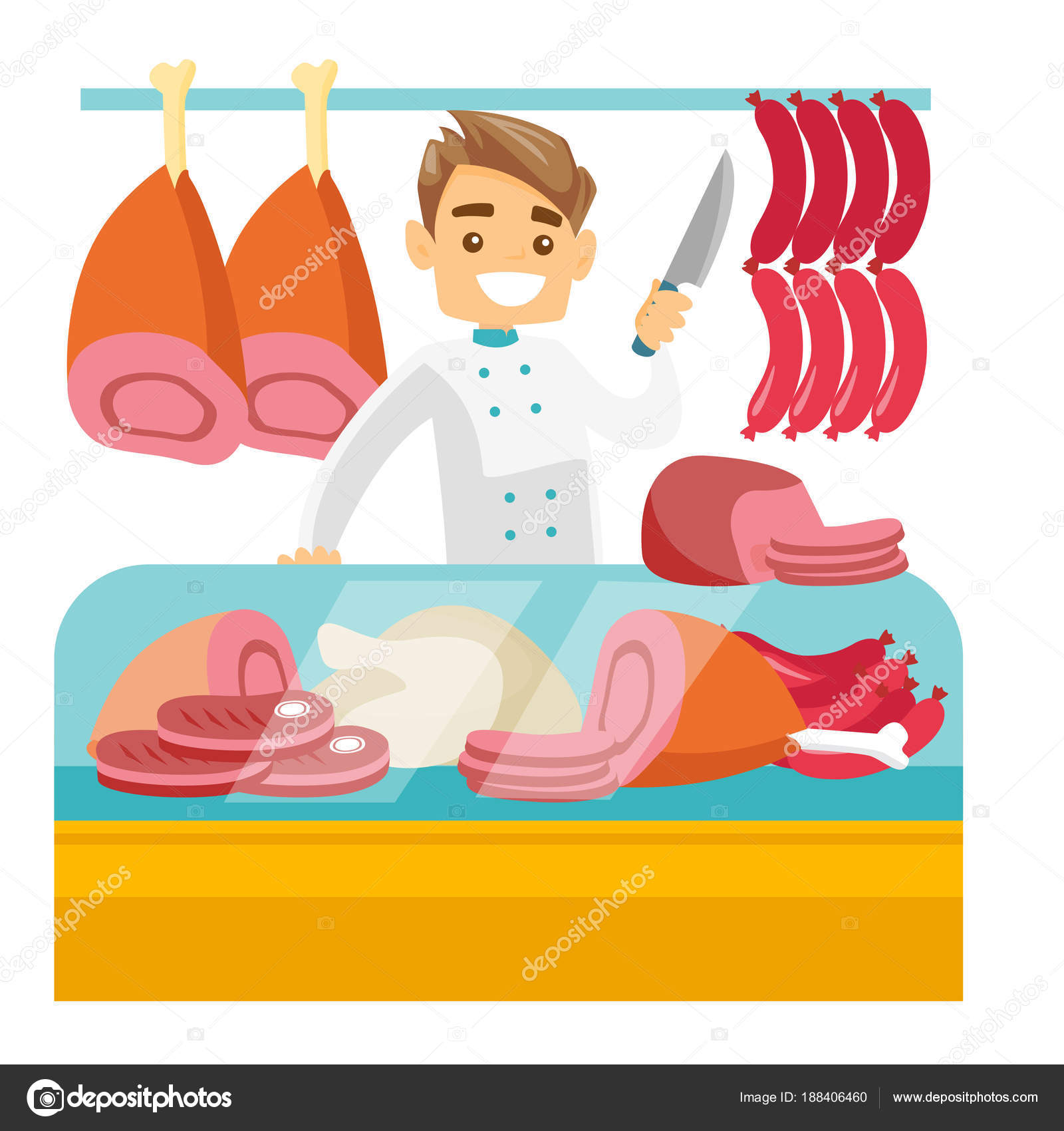 Butcher offering fresh meat in the butchery. Stock Vector by ...