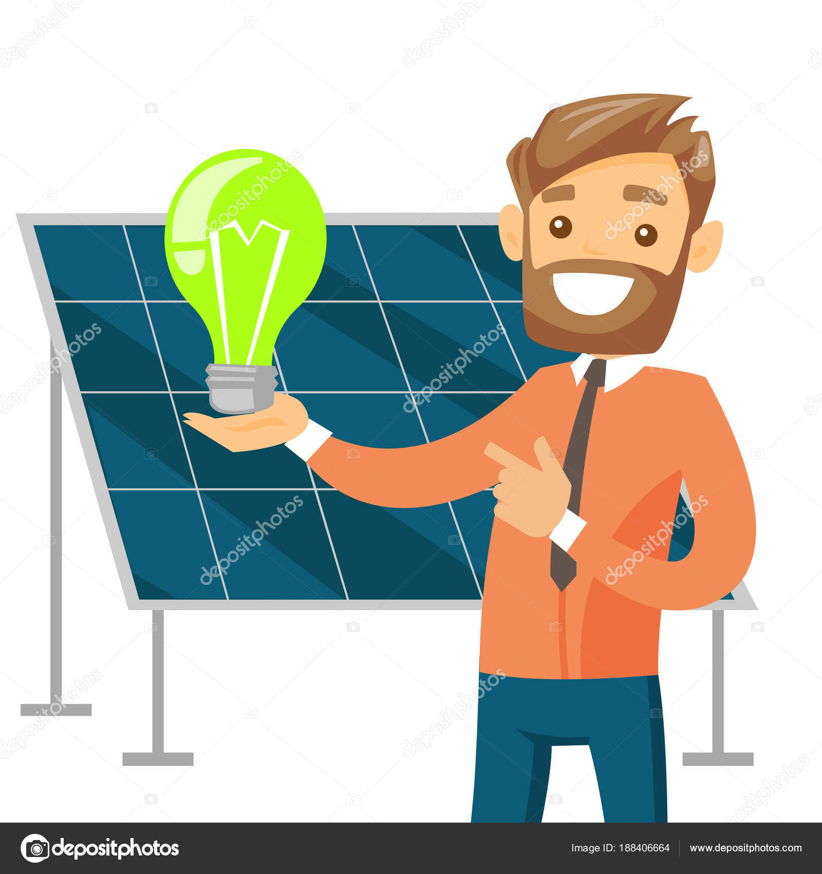 Engineer of solar power plant holding lightbulb. Stock Vector Image by ...