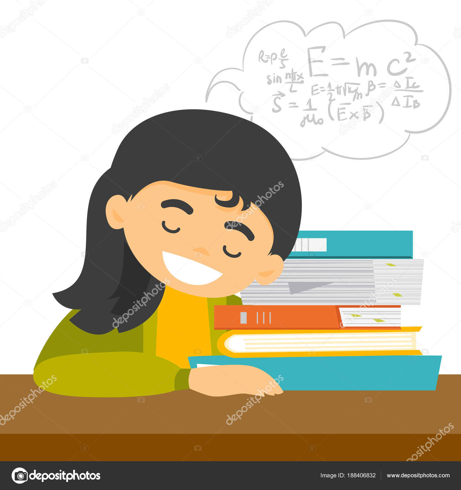 Caucasian student sleeping on the desk with books. Stock Vector by ...
