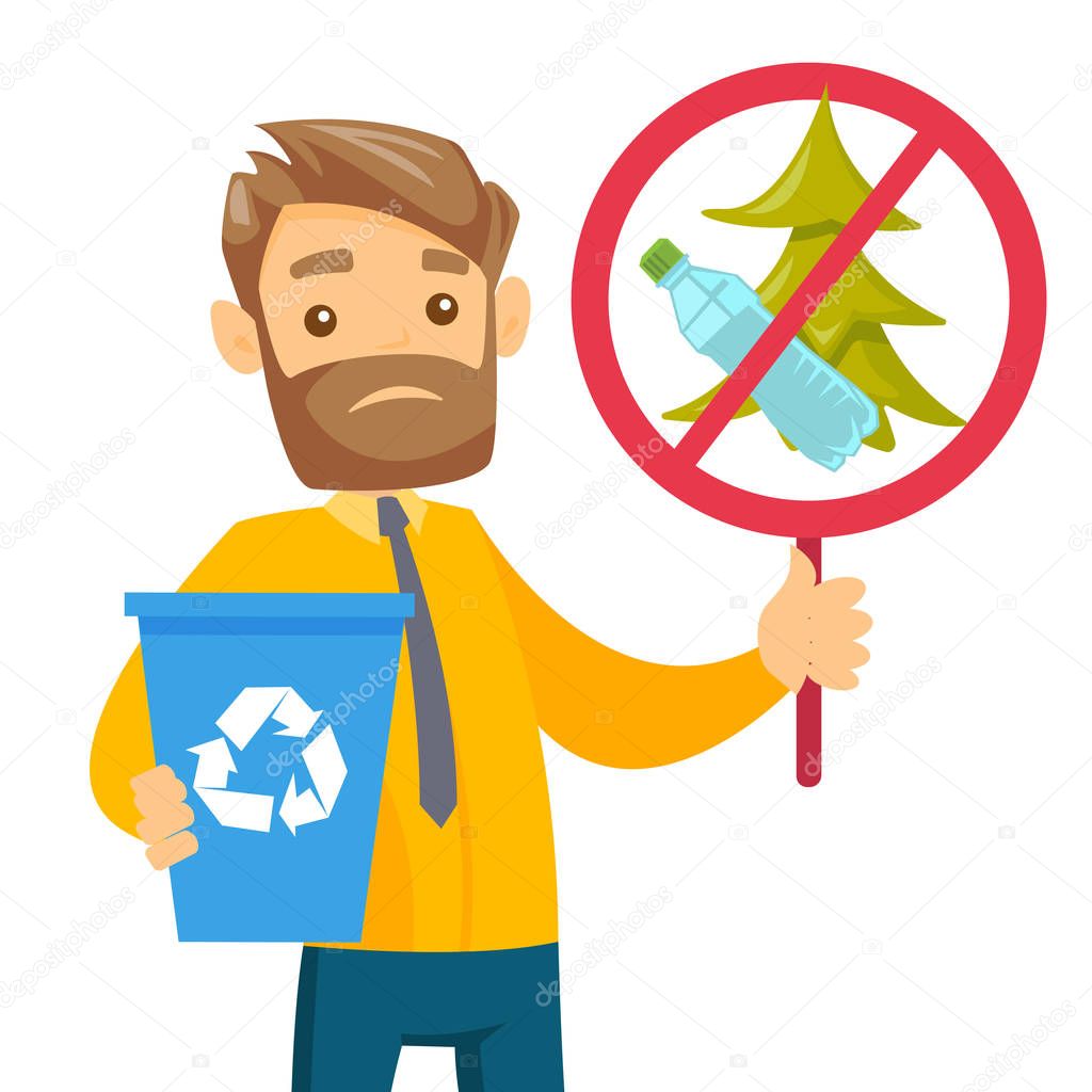 Hombre sosteniendo no tirar basura en cartel del parque. 2023