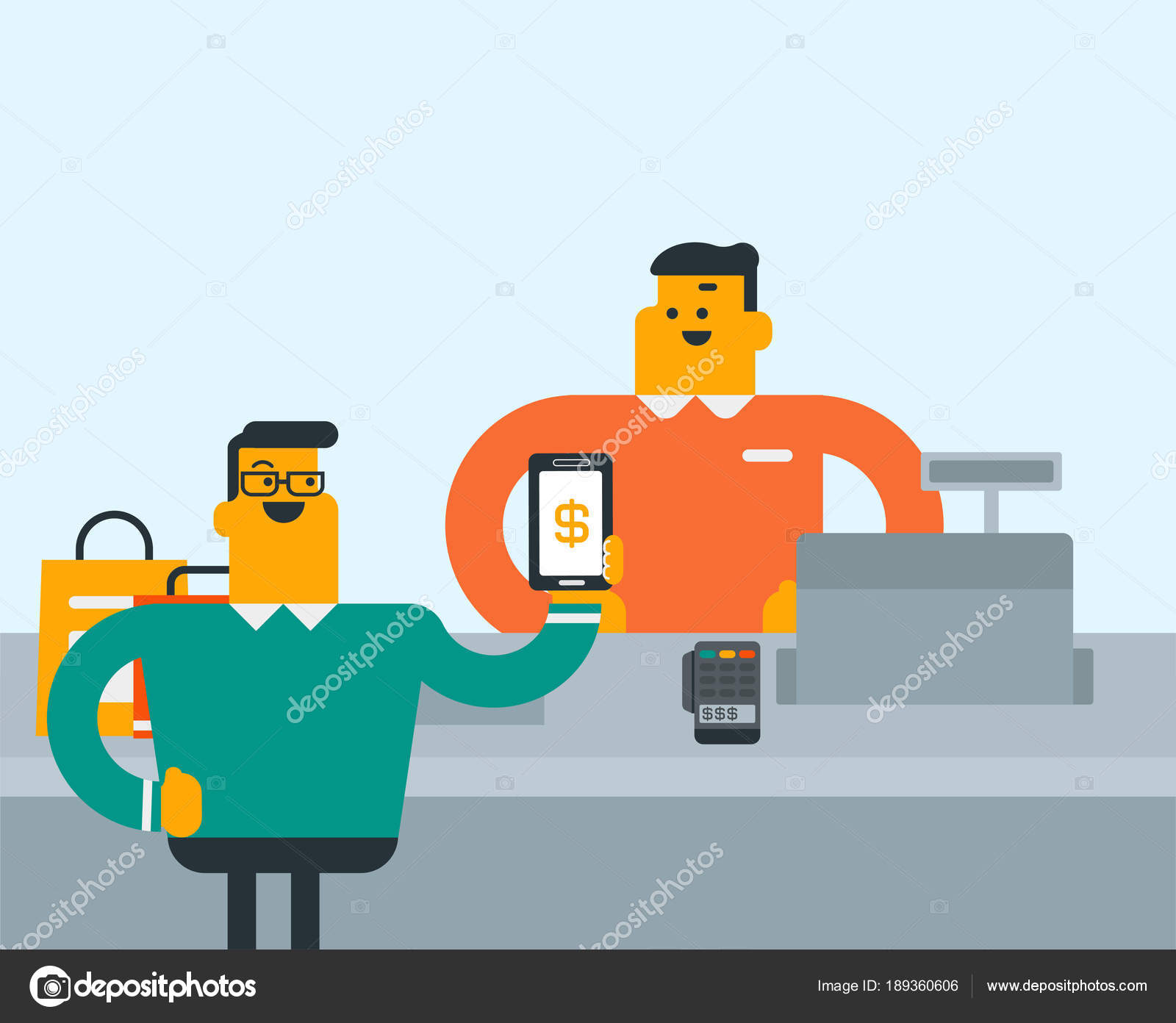 Customer paying wireless with his smartphone. Stock Vector Image by ...