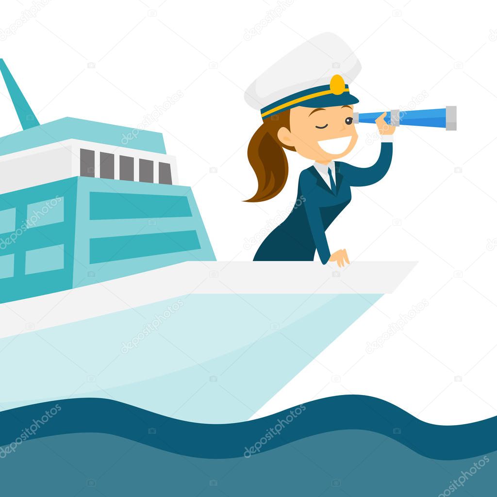 Caucasian ship captain looking through a telescope — Stock Vector ...