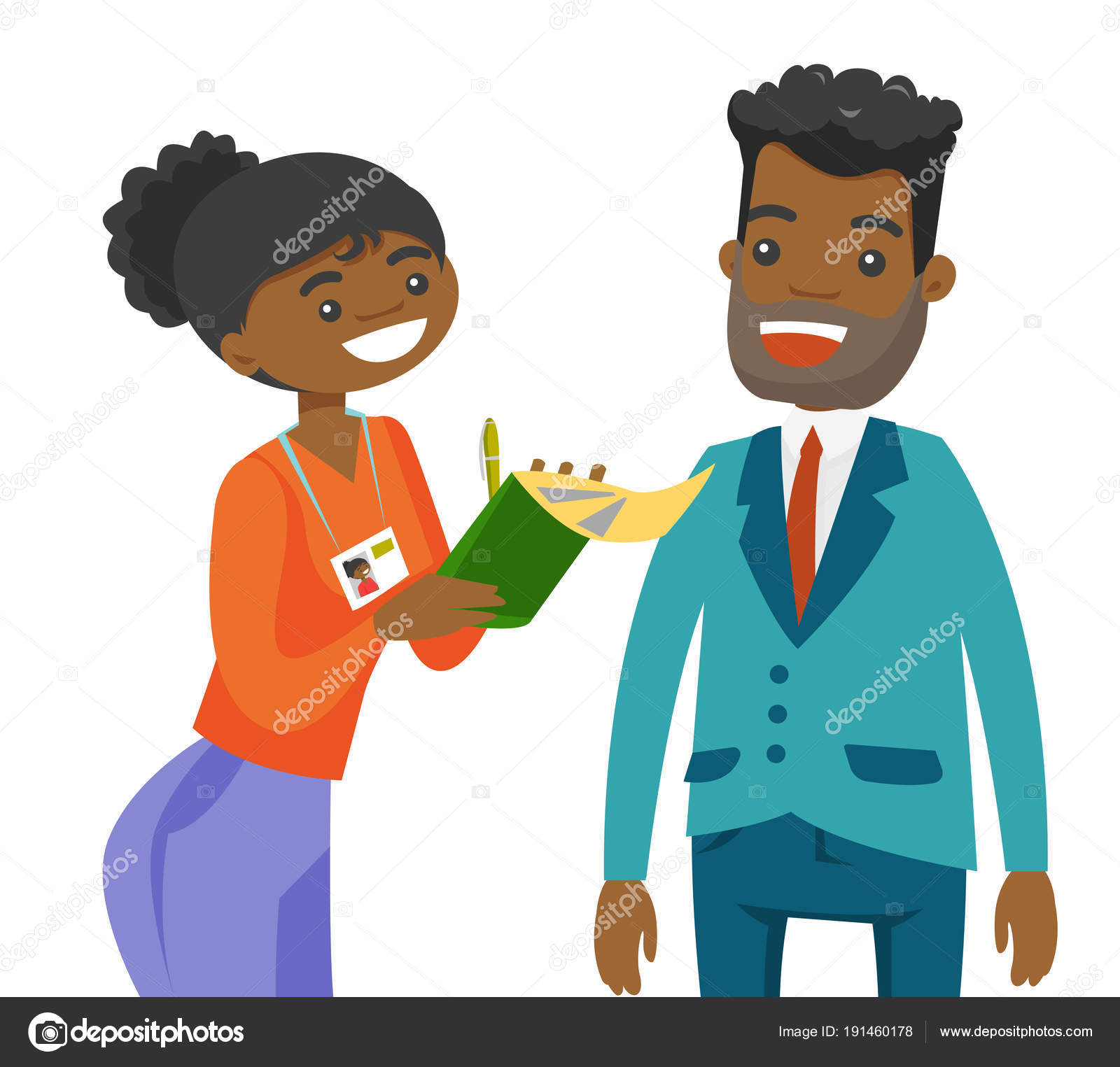 Young african-american reporter interviewing a man Stock Vector Image ...