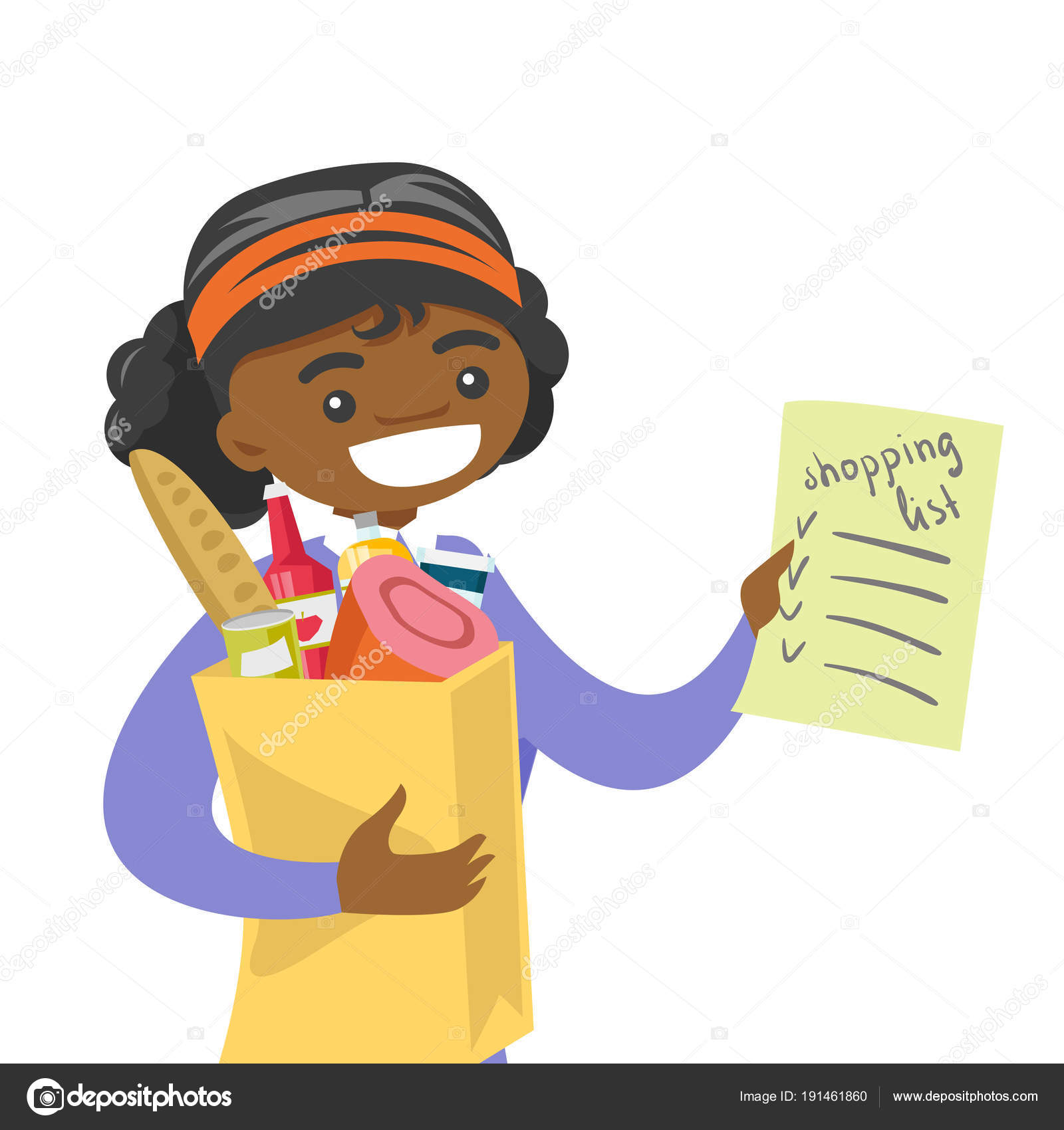 Woman checking shopping list in the grocery store. Stock Vector Image ...