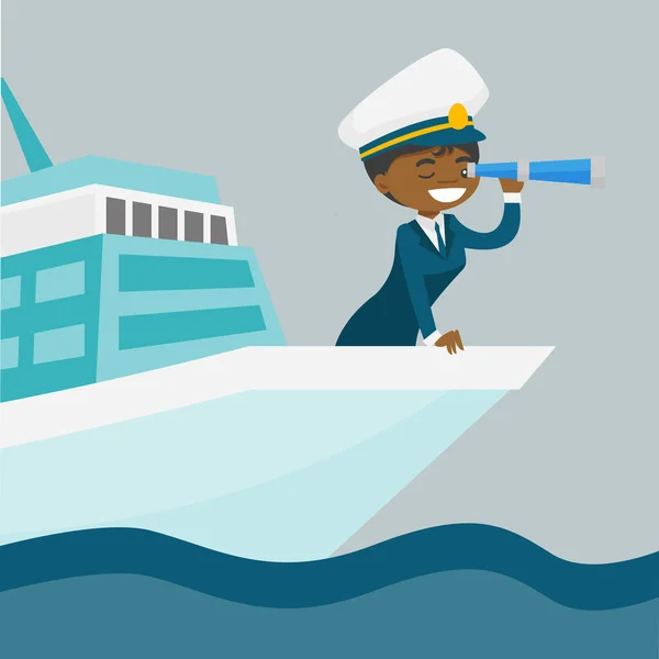 Caucasian ship captain looking through a telescope — Stock Vector ...