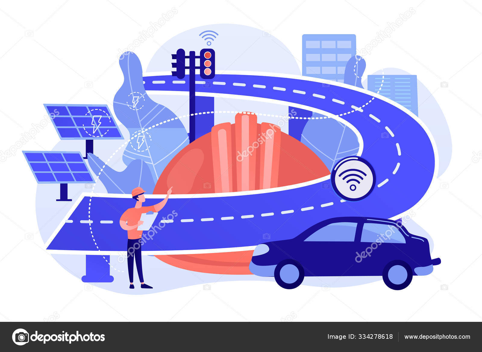 Smart roads construction concept vector illustration. Stock ...