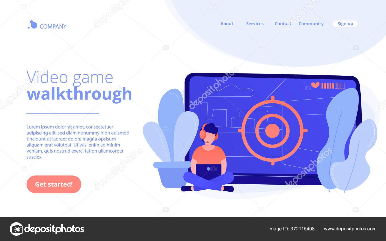 Video game walkthrough concept landing page. Stock Vector Image by ...