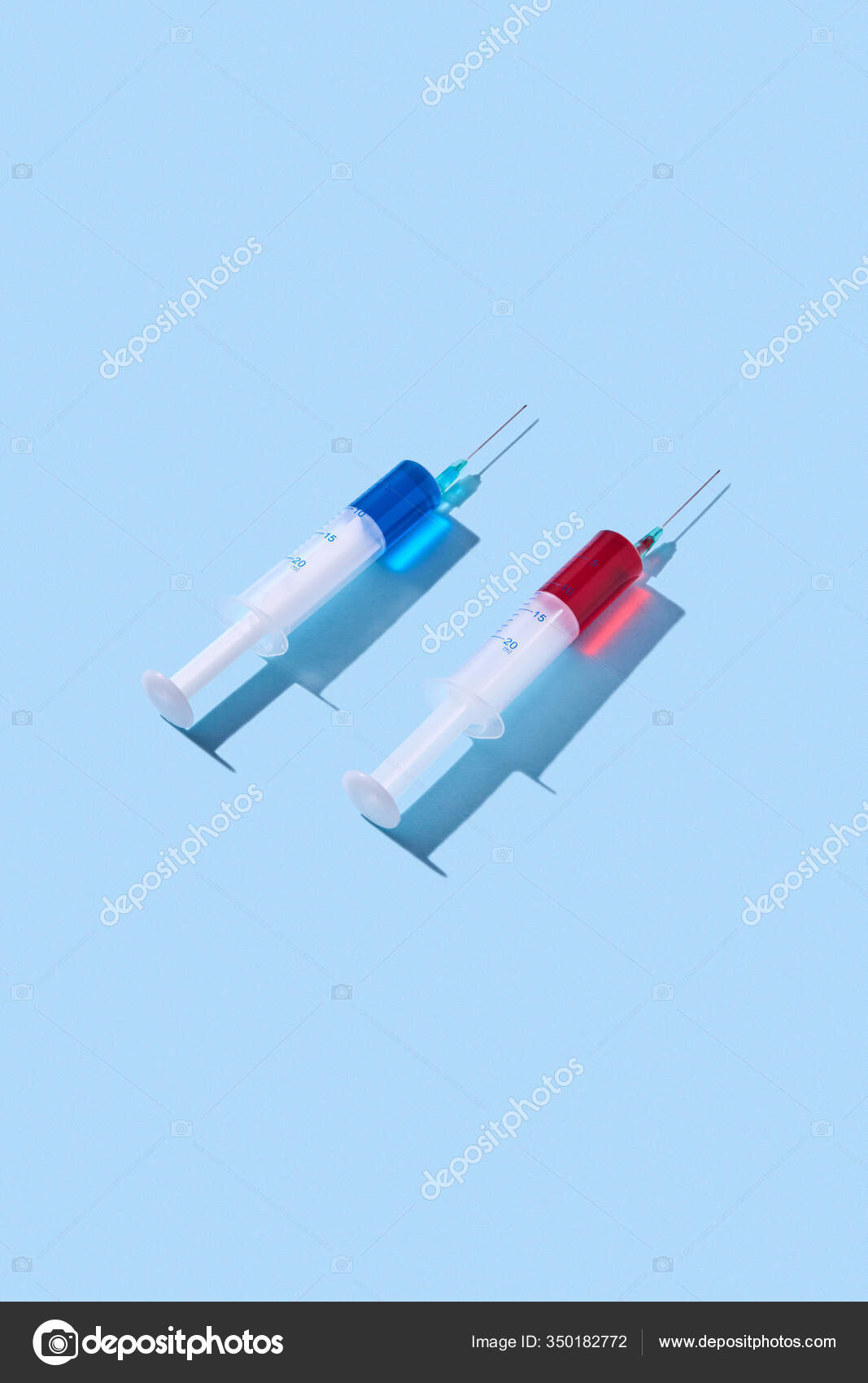 Two Plastic Disposable Syringes Red Blue Serum Vaccine Intravenous ...