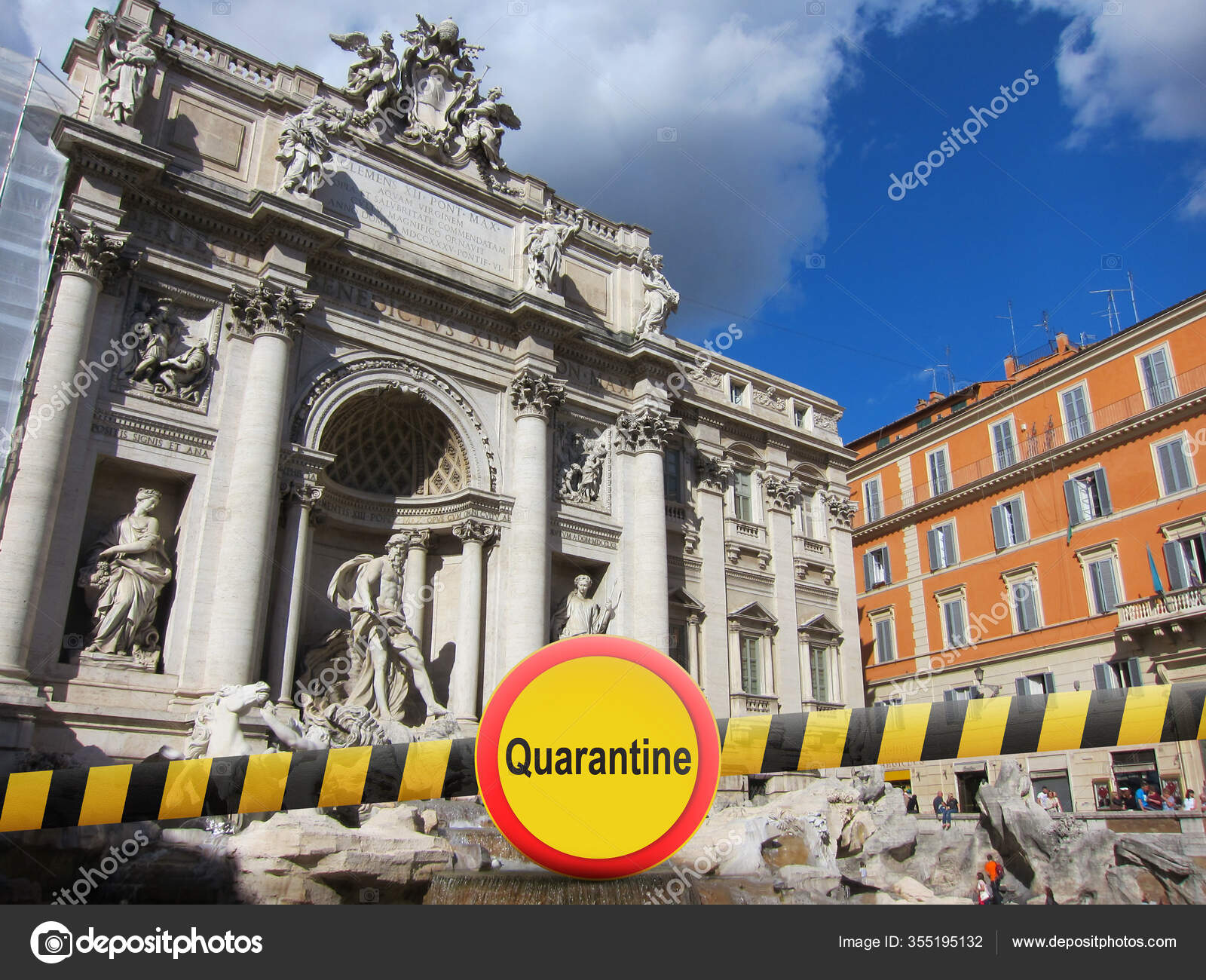 Warning Yellow Sign Quarantine Danger Line Background Rome Trevi ...