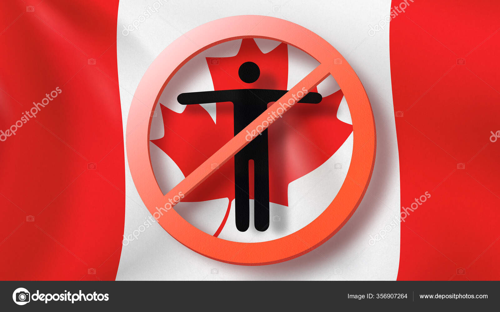 Warning Sign Crossed Out Man Background Canadian Flag Restriction Entry ...