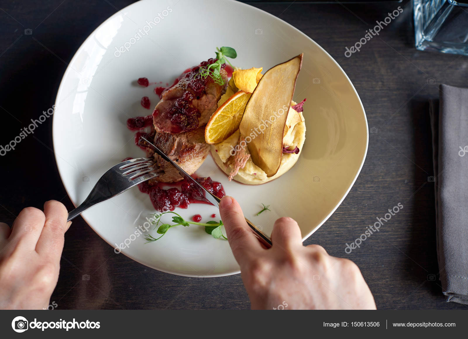 Roasted duck fillet and mashed potatoes Stock Photo by ©zmaris 150613506