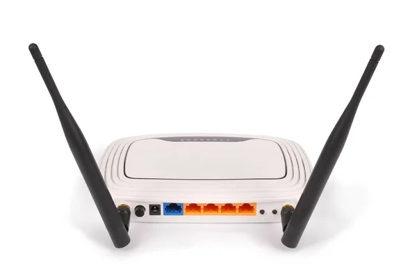 White WI-FI router with two antennas (clipping path) — Stock Photo ...