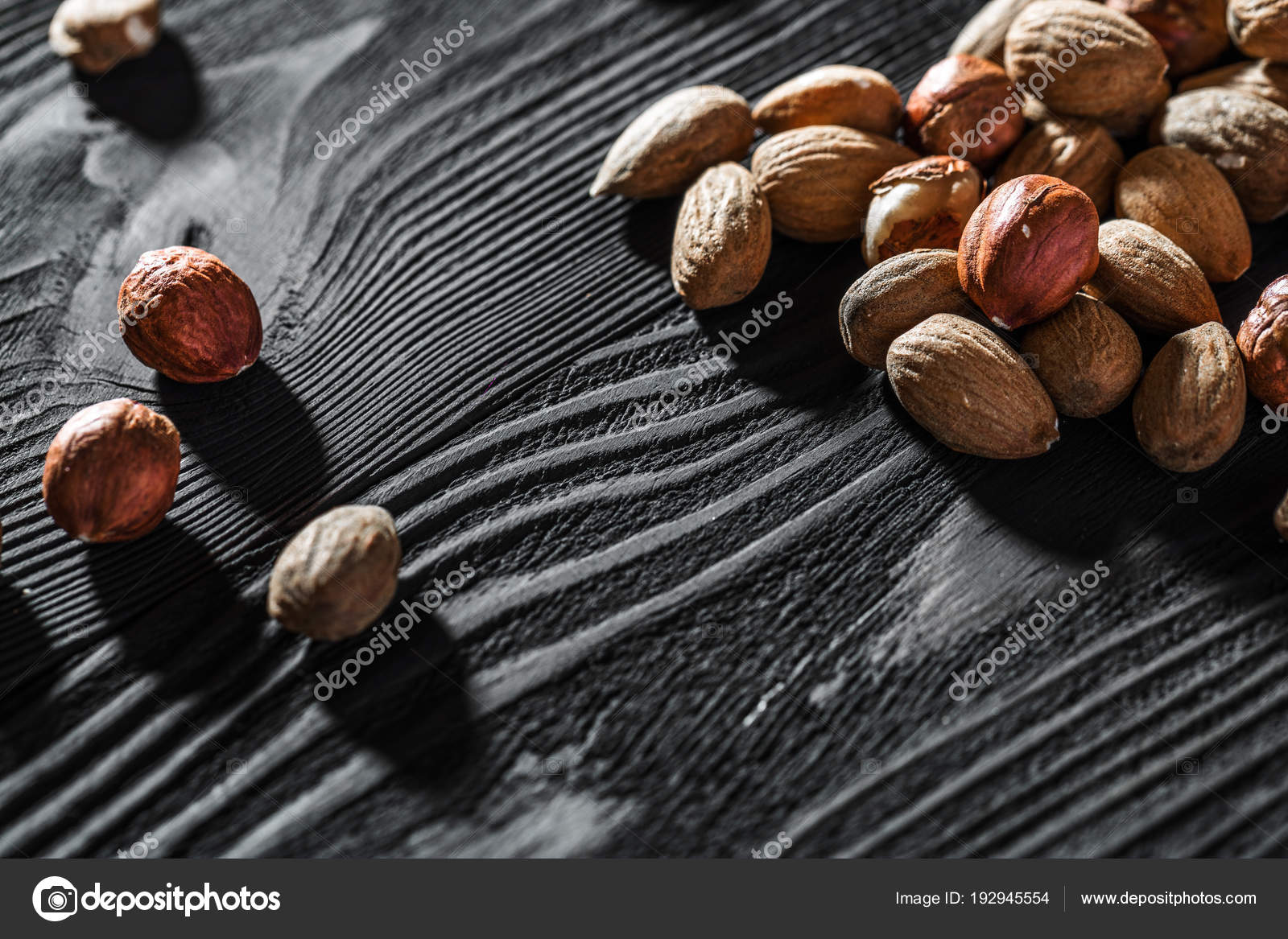 Almonds Wood Textured Background Top View Close Stock Photo by ...